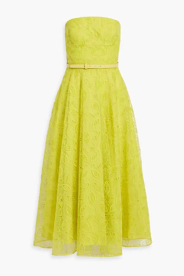 Max Mara Stecca Strapless Broderie Anglaise Midi Dress