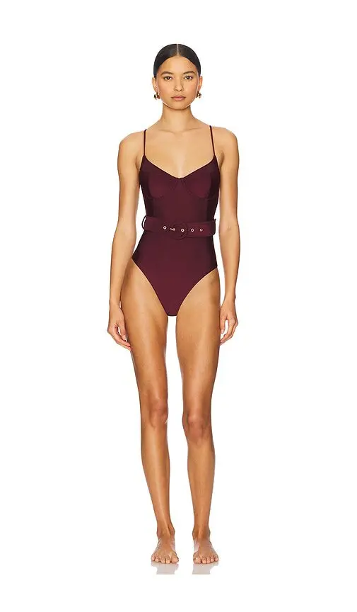Simkhai Noa Belted Bustier One Piece Swimsuit - Sangria