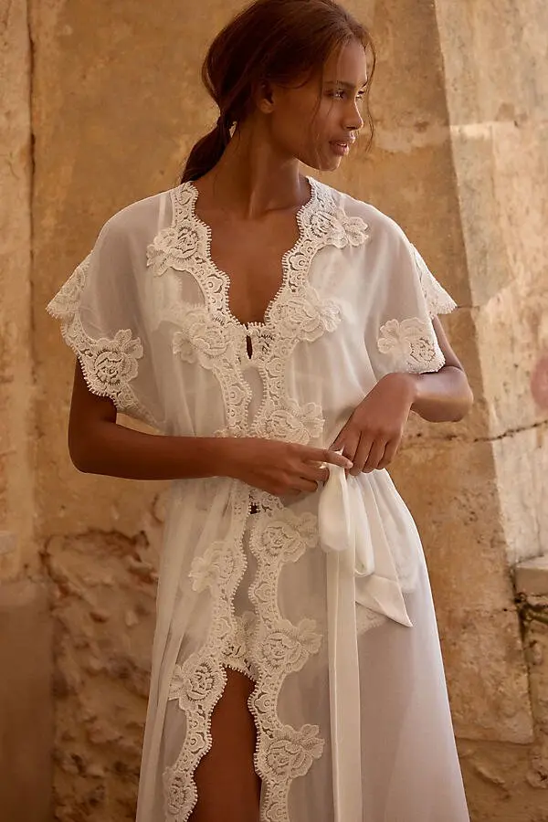 HOMEBODII Lace-trim Chiffon Robe