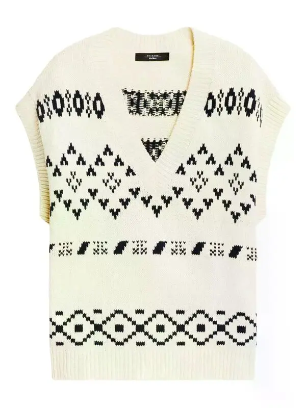 Max Mara Fair Isle Knit V-neck Vest - White