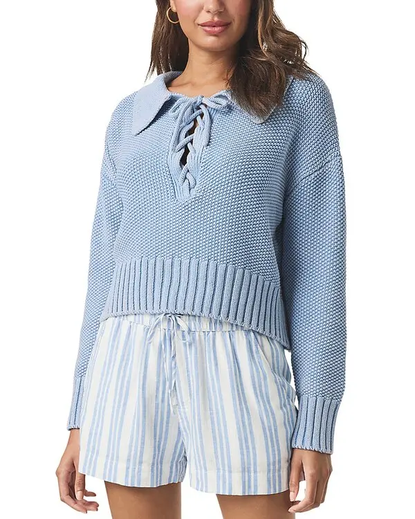 Splendid Roxie Lace Up Sweater - Steel Blue