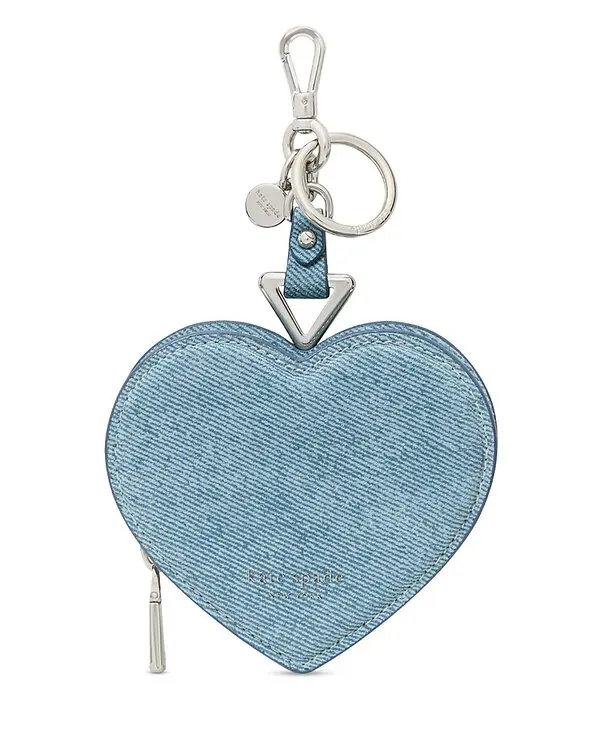 Kate Spade New York Liv Denim Print Suede Heart Coin Purse Bag Charm