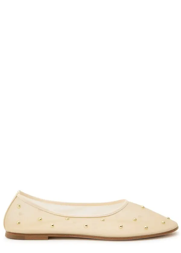 Dear Frances Balla Embellished Mesh Ballet Flats - Beige
