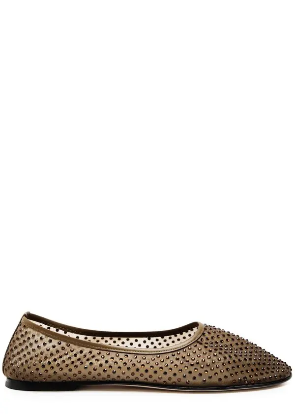 Dear Frances Balla Crystal-embellished Mesh Ballet Flats