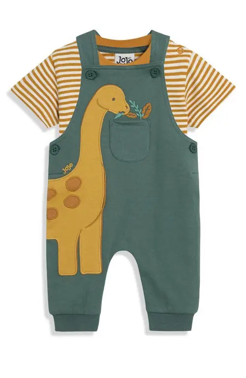 JOJO MAMAN BEBE Stripe T-shirt & Appliqué Overalls Set - Khaki