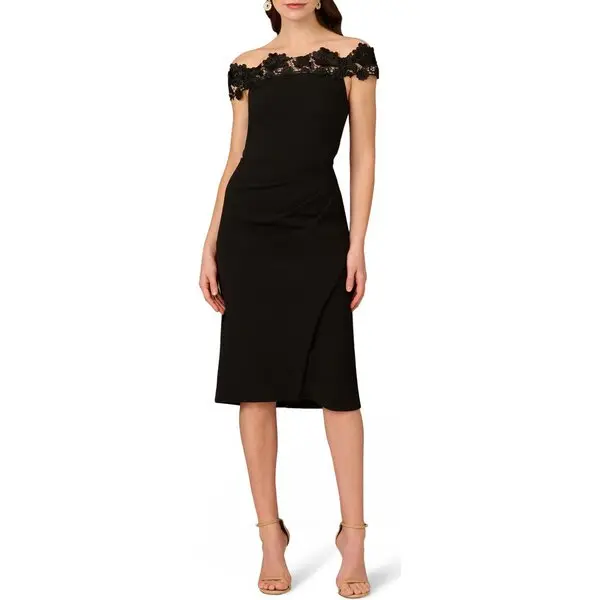 Aidan Mattox Lace Off-the-shoulder Crepe Dress