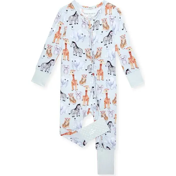 POSH PEANUT Animal Print Fitted Convertible Footie Pajamas - Green