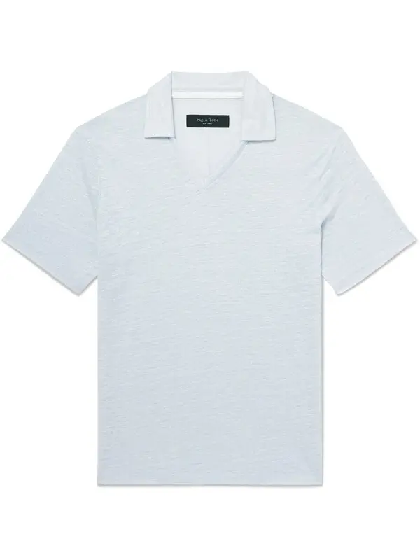 Rag & Bone Johnny Linen Polo Shirt - Blue