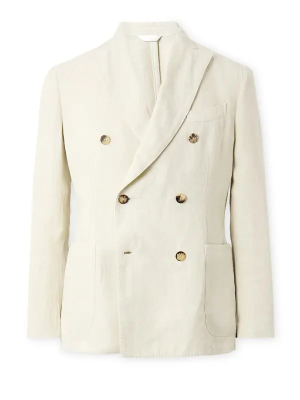 Boglioli Double-breasted Herringbone Linen Suit Jacket - Neutrals
