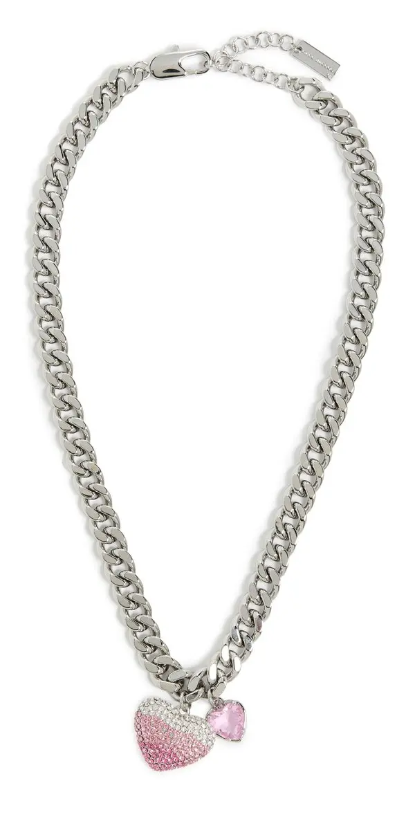 Marc Jacobs Heart Charm Pave Necklace - Silver/rose