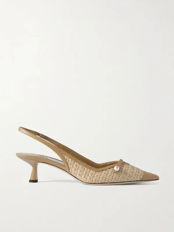 JIMMY CHOO Amita 45 Raffia Slingback Pumps - Brown