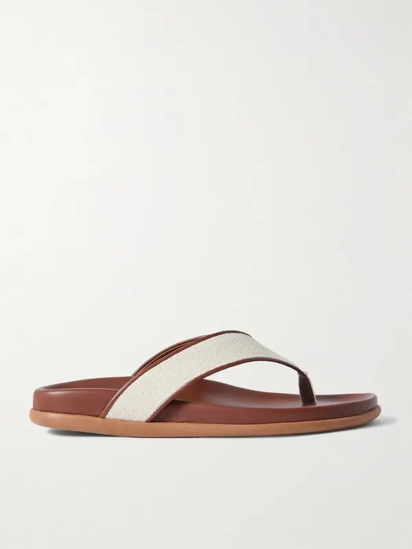 ANCIENT GREEK SANDALS Charys Leather-trimmed Canvas Flip Flops - Brown