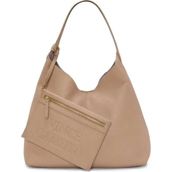 Vince Camuto Jenna Pebble Leather Hobo Bag - Medium Brown
