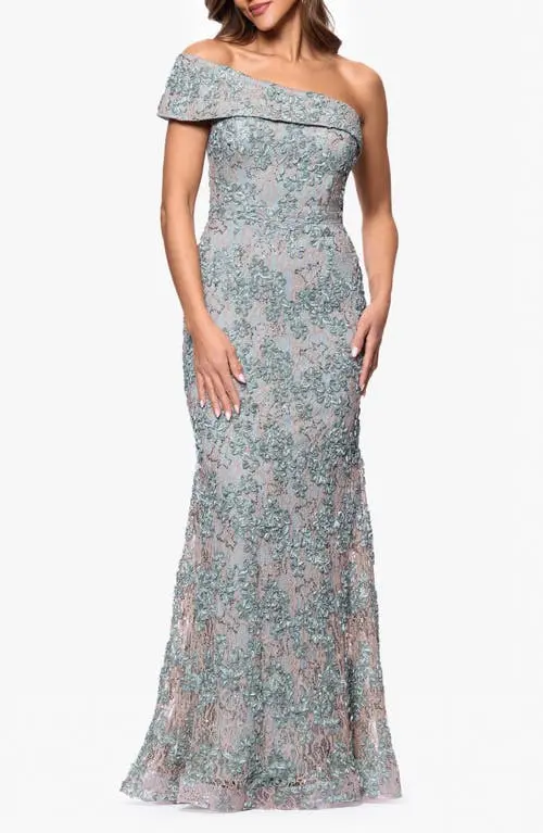 XSCAPE EVENINGS Soutache Lace Off-the-shoulder Gown
