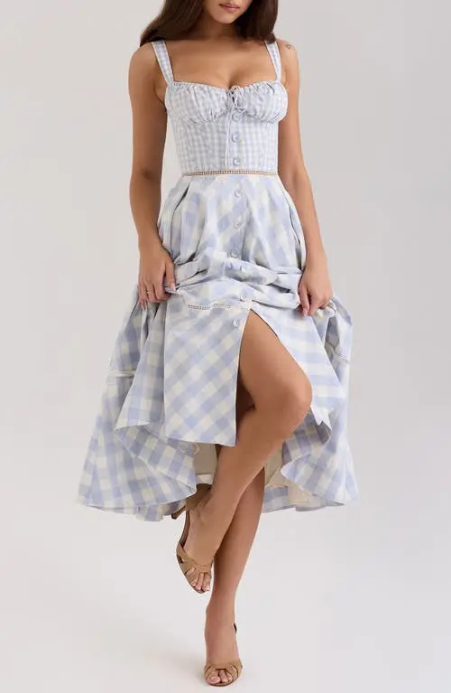 House Of Cb Chiarina Gingham Midi Sundress - Gingham Zen Blue