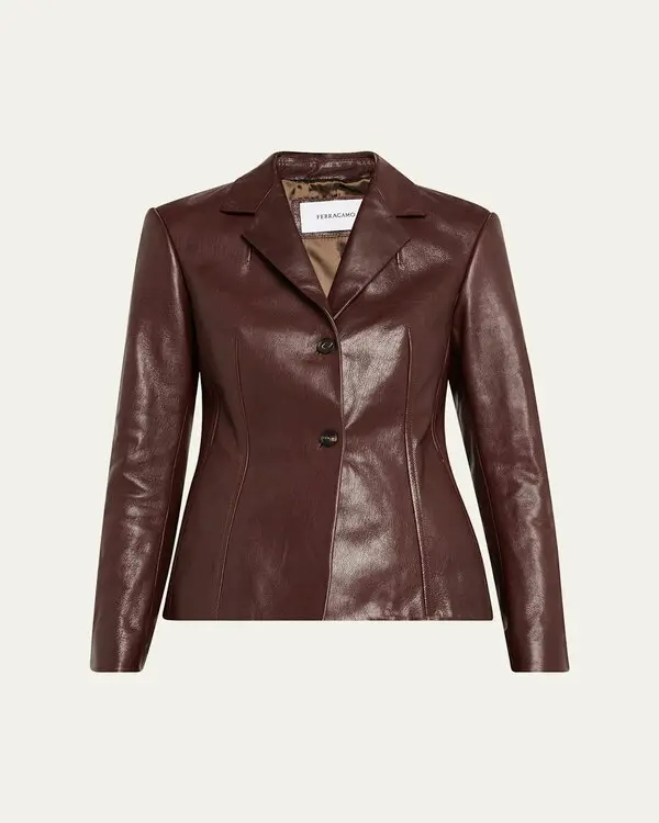 FERRAGAMO Shiny Leather Single-breasted Blazer