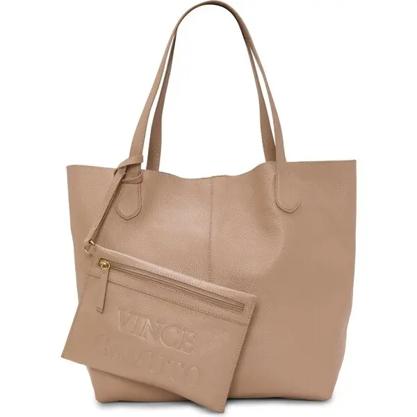 Vince Camuto Pebbled Leather Tote With Removable Pouch - Medium Brown