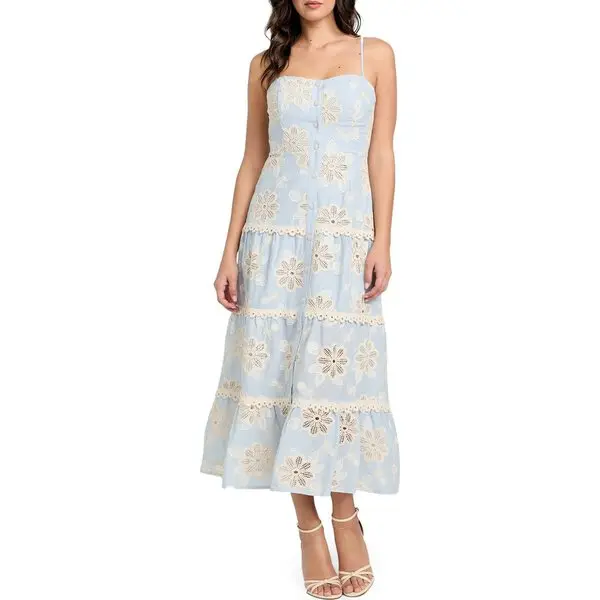Guess Floral Embroidered Tiered Cotton Sundress