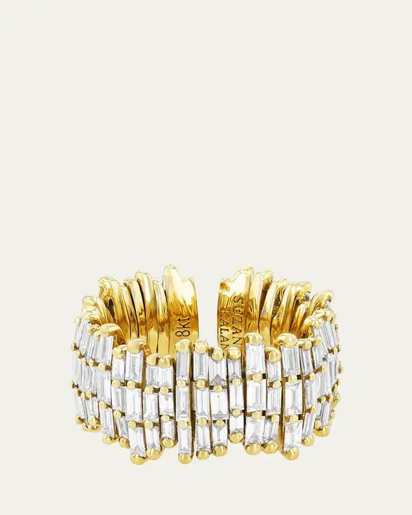 SUZANNE KALAN 18k Yellow Gold Triple Layer Ring With Diamond Baguettes - Yg