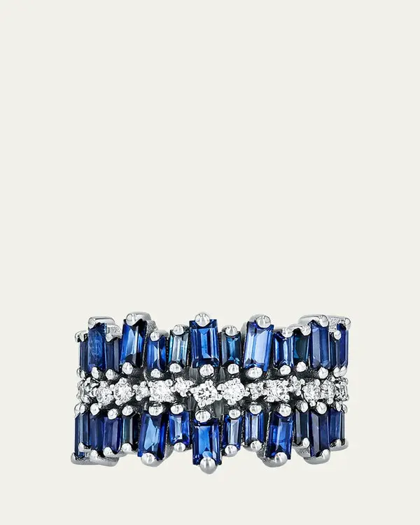 SUZANNE KALAN 18k White Gold Band With Sapphire And Diamond
