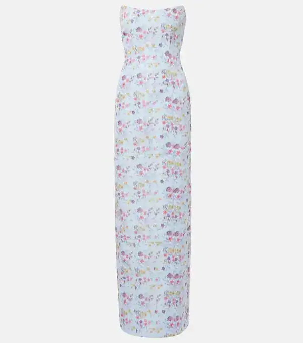 Markarian Odessa Floral Ikat Corset Gown - Blue - 30% Off | Editorialist