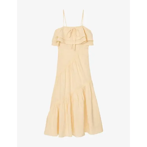 Sandro Ruffled Sleeveless Linen-blend Maxi Dress