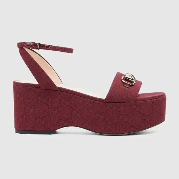 Gucci Horsebit Flatform Sandal - Bordeaux