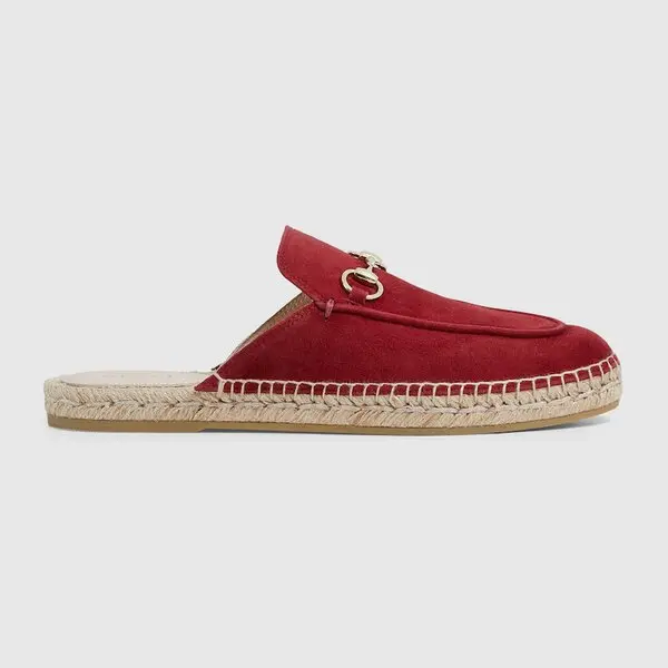Gucci Suede Espadrille Mule With Horsebit - Bordeaux