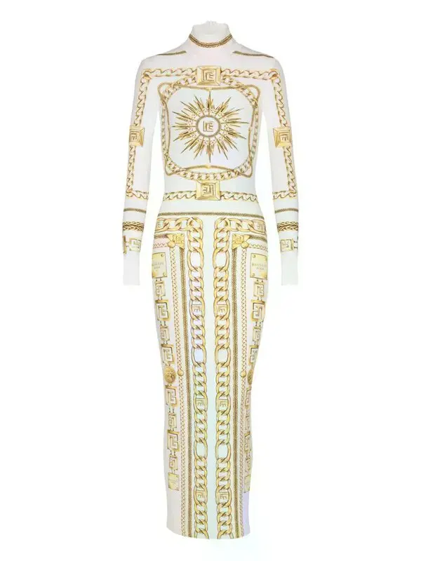 Balmain Graphic-print Bodycon Dress - White