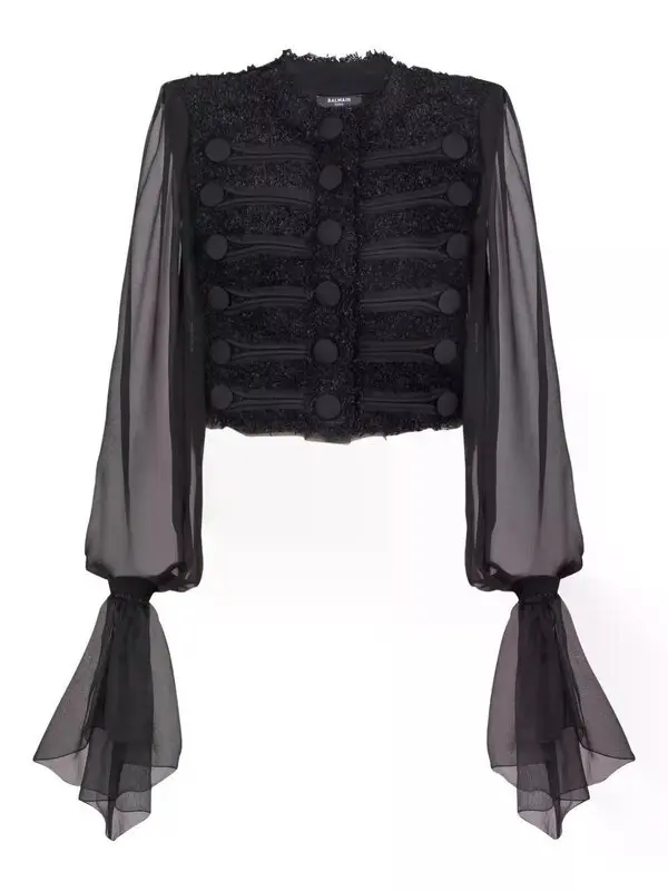 Balmain Chiffon-sleeve Tweed Jacket - Black
