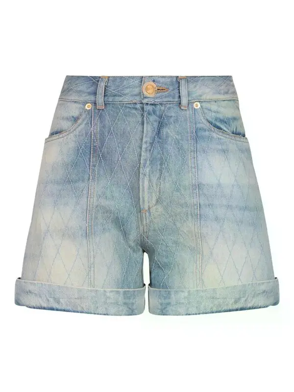 Balmain Diamond Denim Shorts - Blue