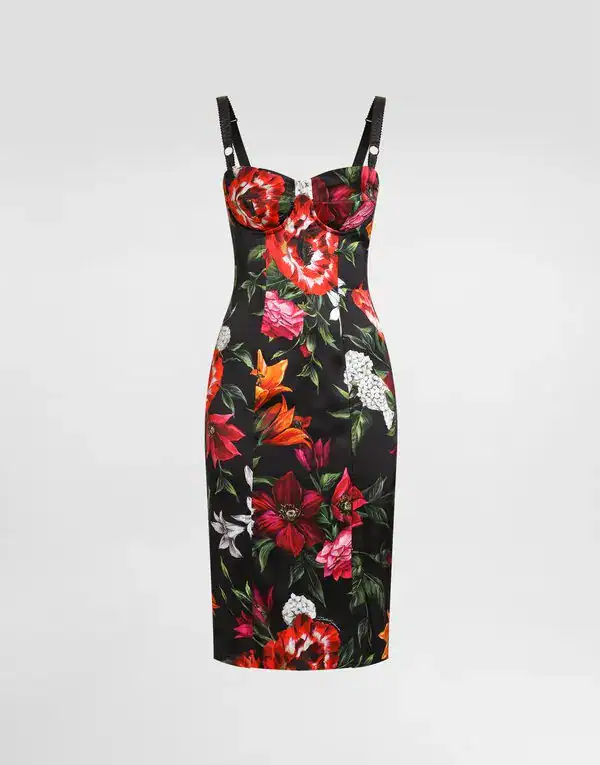 floral satin printed bodycon dress Blue Floral Satin Dress