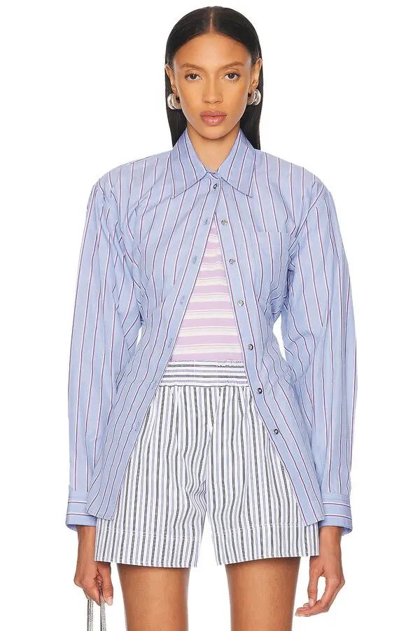 Rabanne Button Up Shirt - Stripes Blue  Brown  & White