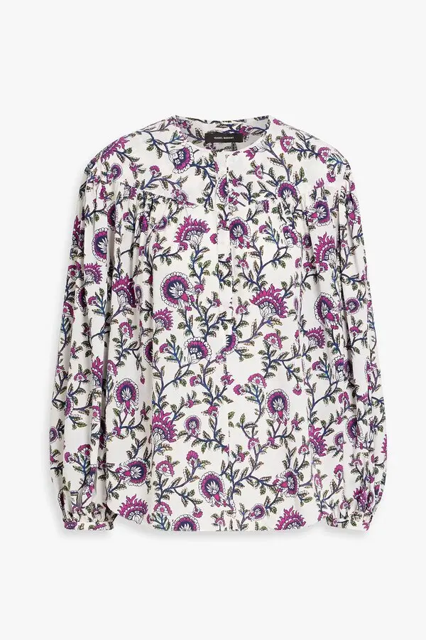 Isabel Marant Brunille Floral-print Stretch-silk Blouse - Fuchsia
