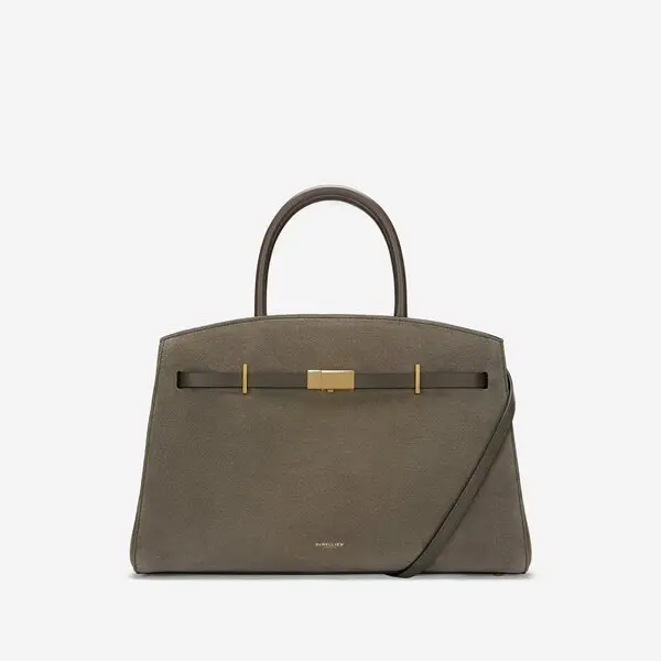 DEMELLIER The Hudson Bag - Deep Olive Suede & Deep Olive Smooth