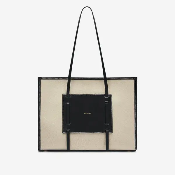 DEMELLIER The Capri Canvas Tote - Salt & Pepper Canvas Black Smooth