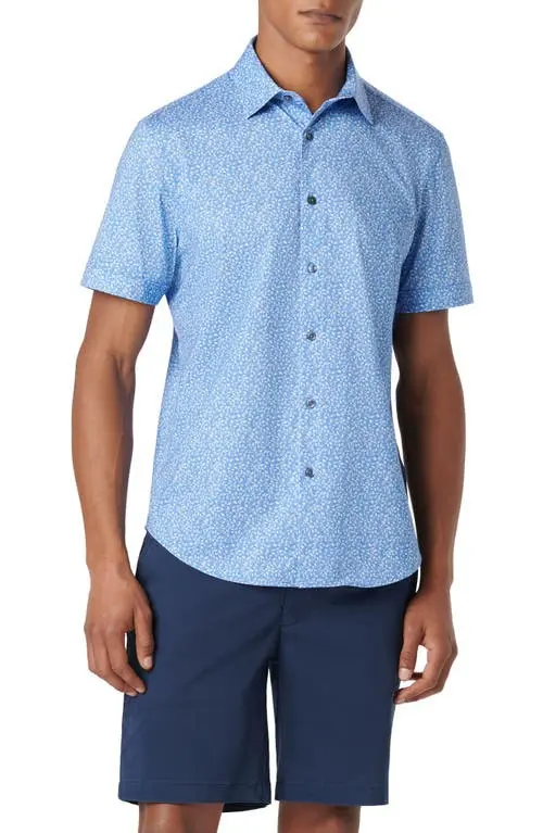 Bugatchi Miles Ooohcotton® Leaf Print Short Sleeve Button-up Shirt - Cobalt