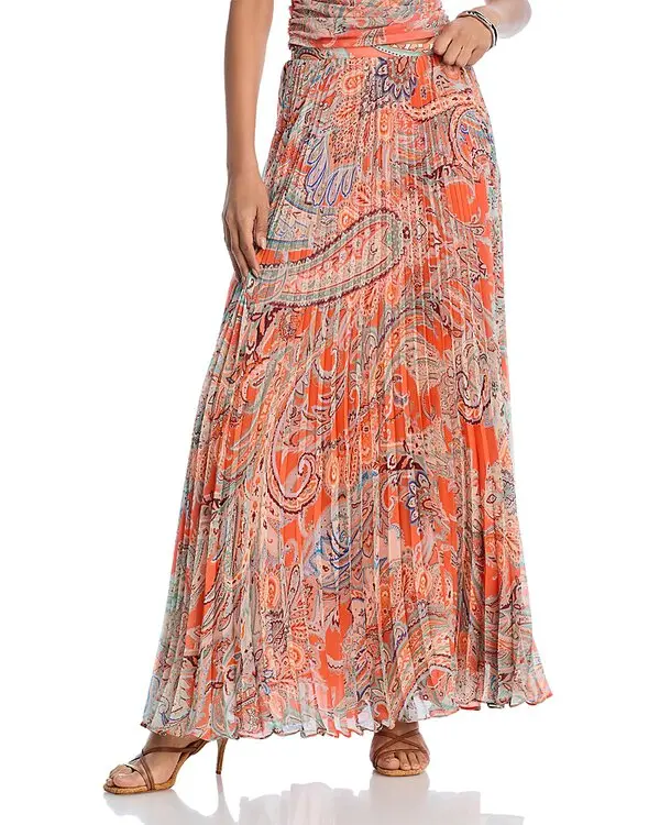 L'Agence Torin Pleated Maxi Skirt - Org/lt Blue Trdtnl Psly