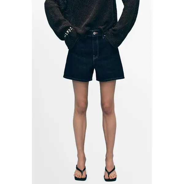 Mango Zoey High Waist Denim Shorts - Blue