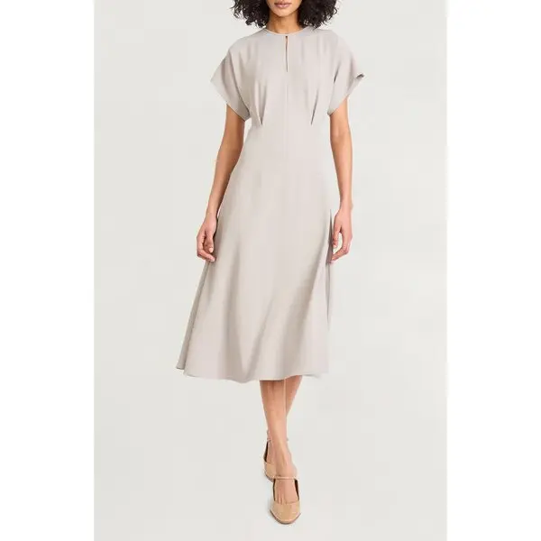 LUXELY Fit & Flare Midi Dress - Mourning Dove