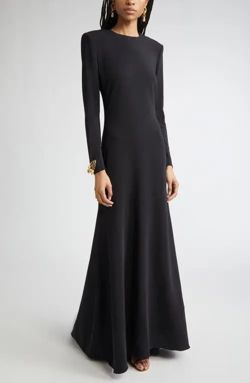 Oscar De La Renta Butterfly Detail Open Back Gown - Black