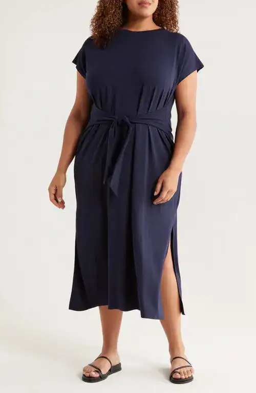 Eileen Fisher Tie Waist Jersey Maxi Dress - Ink | Editorialist