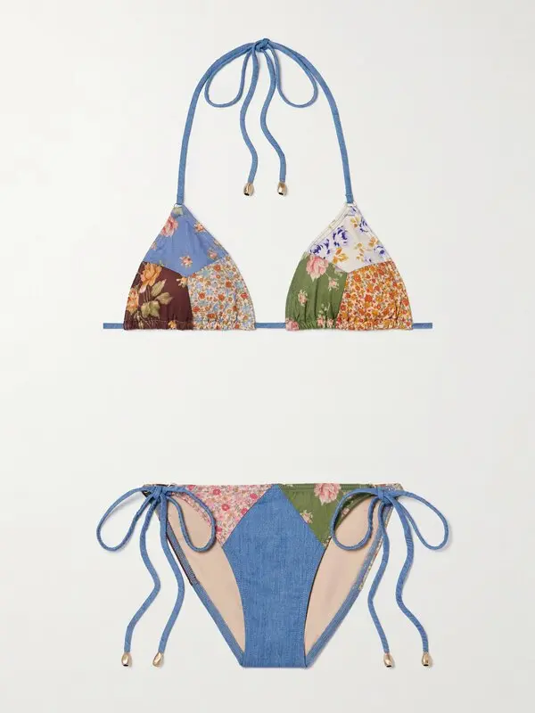 Zimmermann Lucky Patchwork Floral-print Triangle Bikini