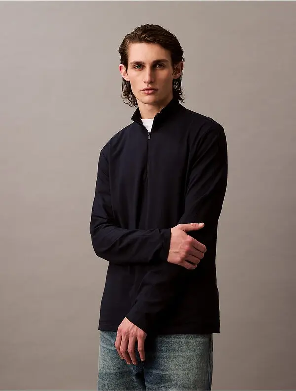 Calvin Klein Tech Pique Quarter Zip Mock Neck Top - Dark Sapphire