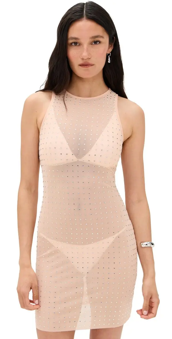 DUR DOUX Crystal-embellished Mini Dress - Peach Stud