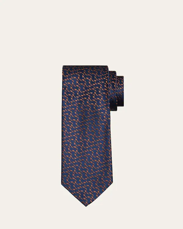 Charvet Mini Sailboat Silk Neck Tie - 4-nvy