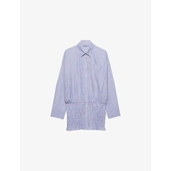 Prada Stripe-print Cotton-poplin Mini Shirt Dress - Light Blue