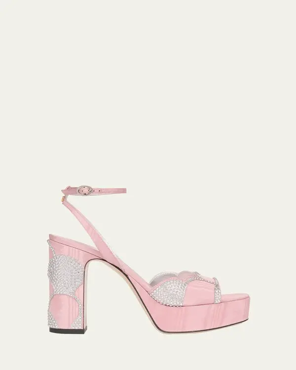 Valentino Garavani Bowow Strass Scallop Platform Sandals - Bubble Silver Shade