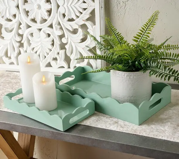 MRS. H Set Of 2 Scalloped Wooden Trays