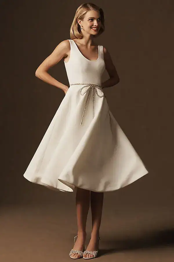 Helsi Helena Sleeveless Fit & Flare Midi Dress With Crystal Bow In White -  26% Off | Editorialist